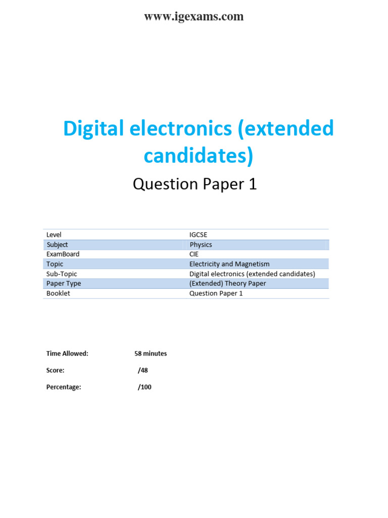 44.1-Digital Electronics-Cie Igcse Physics Ext-Theory-Qp | PDF | Logic Gate | Electrical Engineering