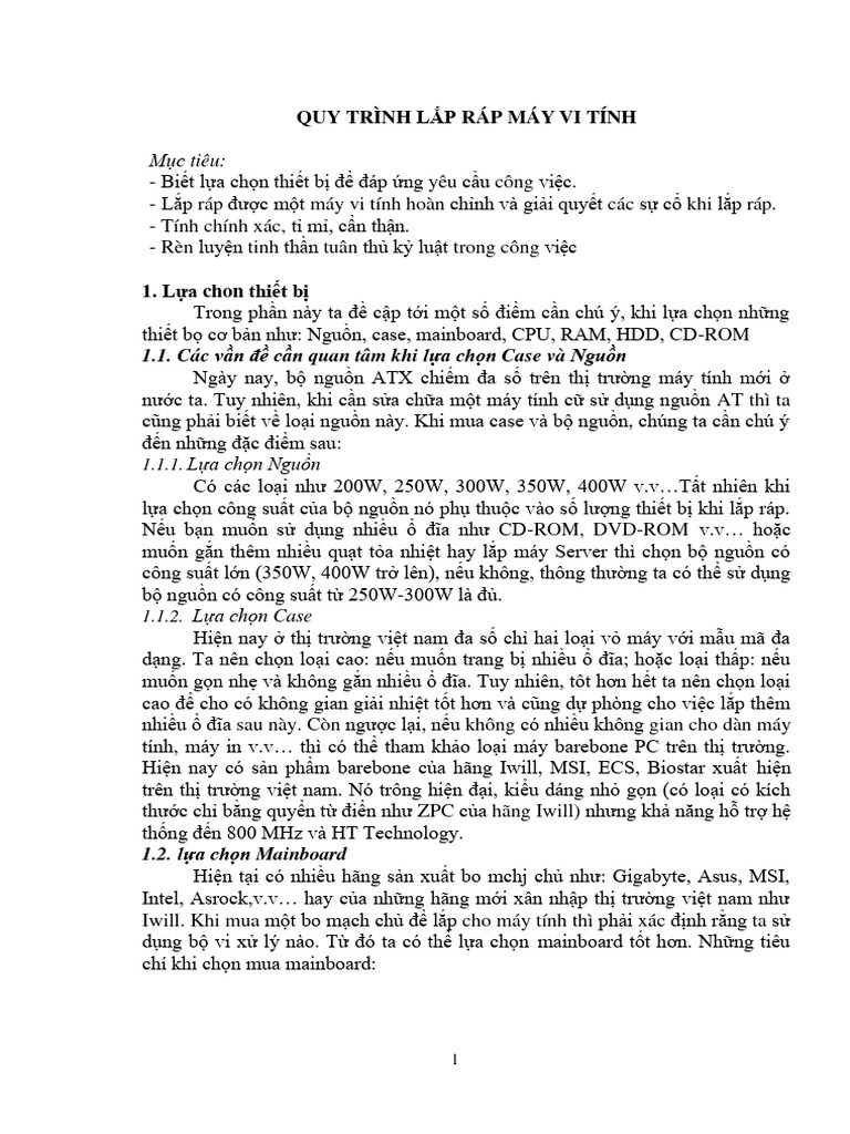 B4 1 Quy Trinh Lap Rap May Tinh | PDF