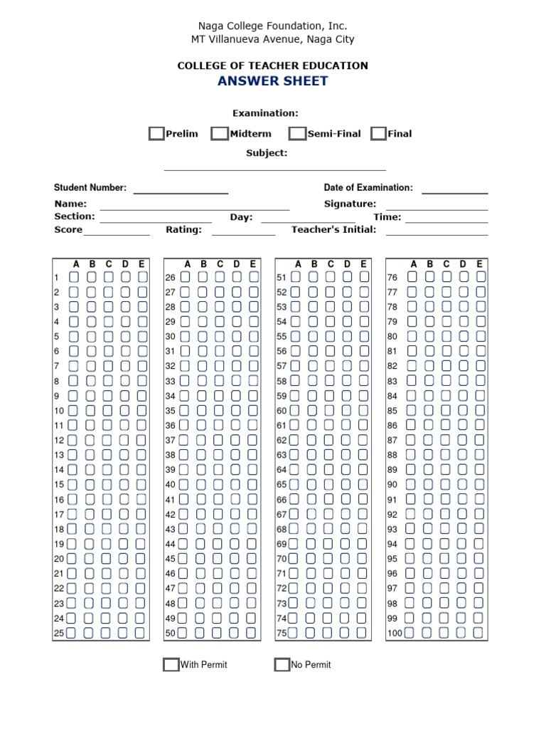 Answer Sheet | PDF
