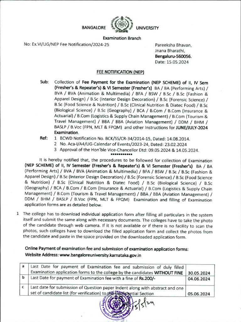 NEP FEE NOTIFICATION 2 4 6 SEM JUNE JULY 2024 | PDF