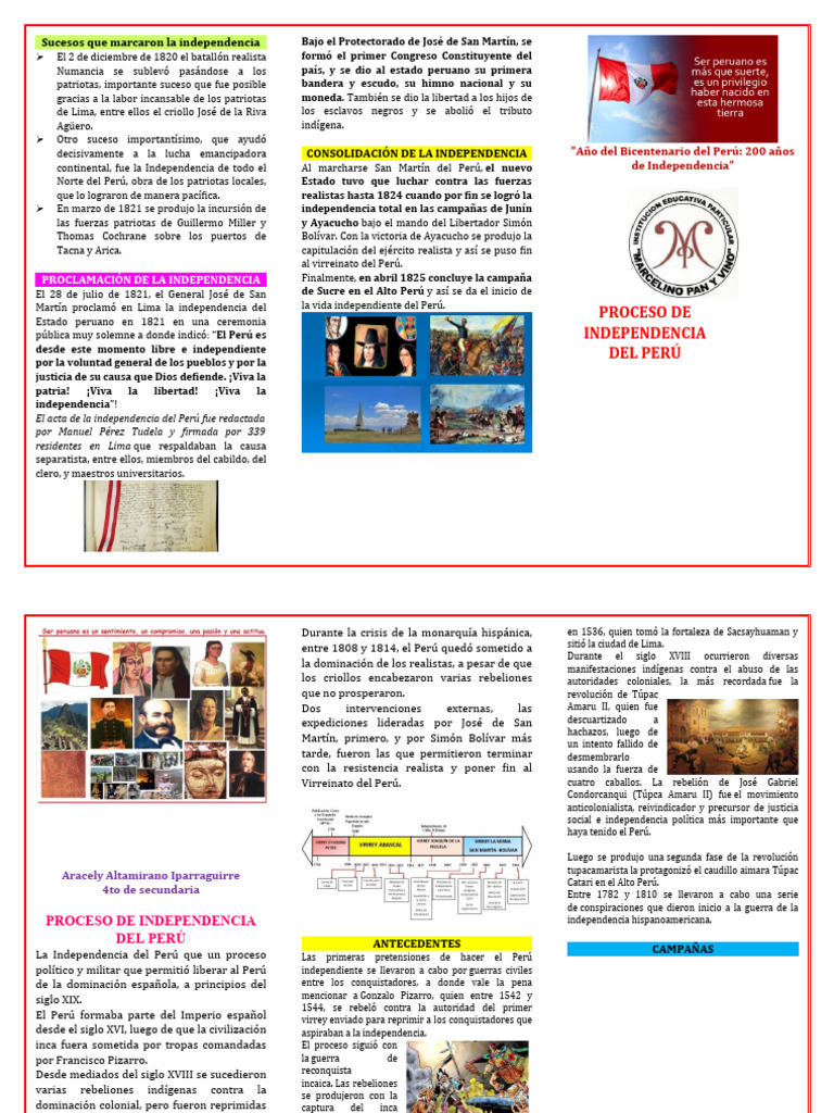 Triptico Proceso de Independencia | Descargar gratis PDF | Perú ...