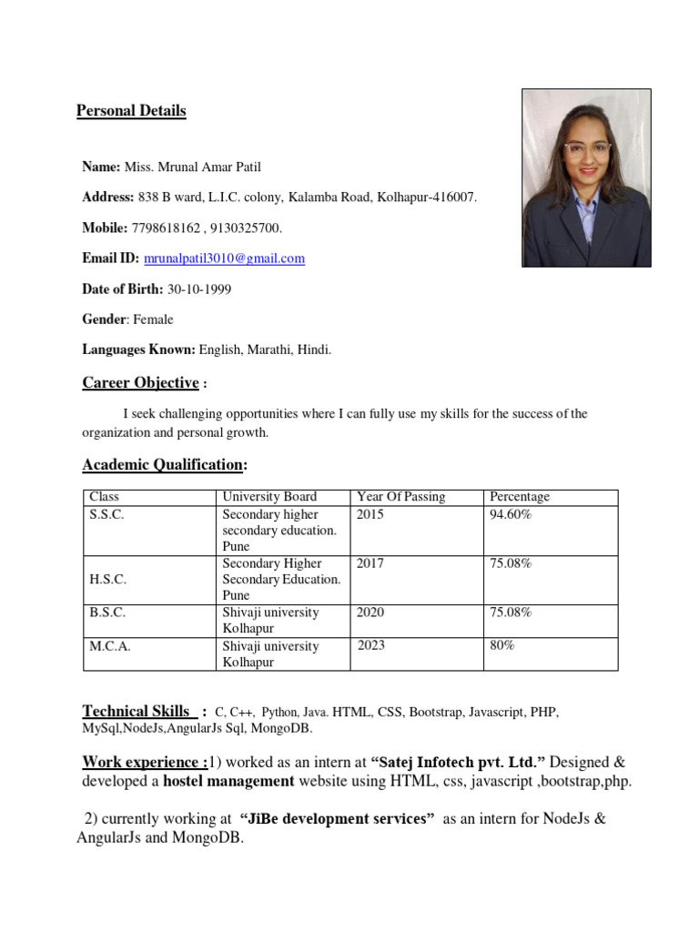 Mrunal Resume 2 | PDF | Php | Bootstrap (Front End Framework)