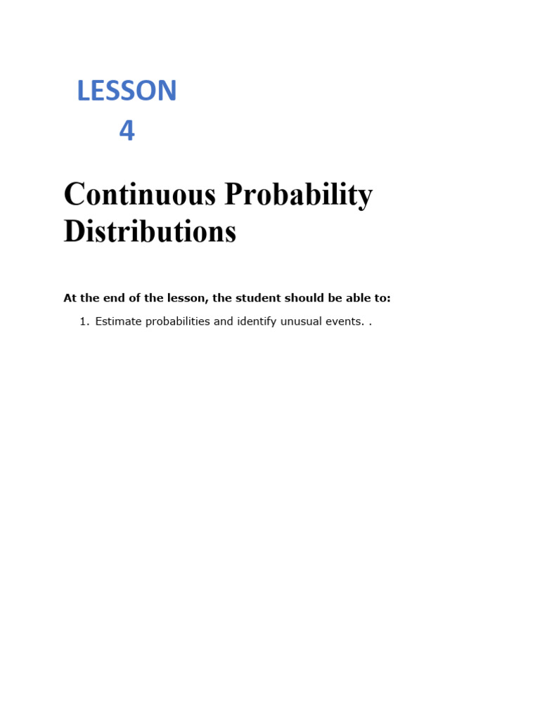 Lesson 4 - Continuous Probability Distributions (With Exercises) | PDF ...