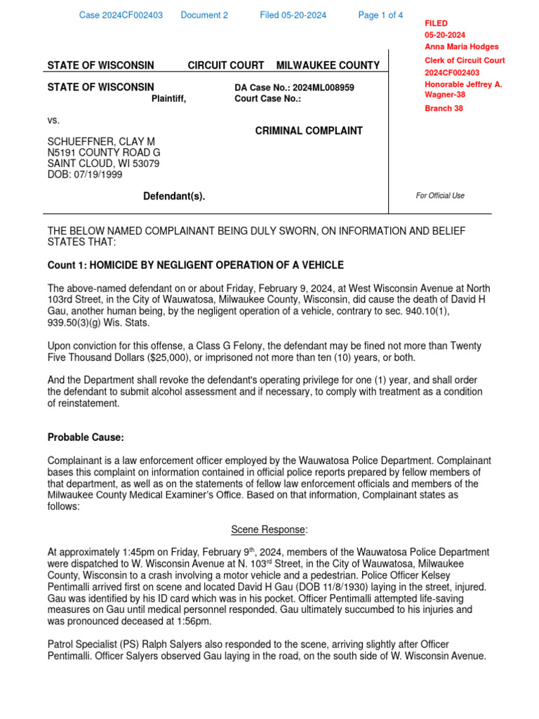 Clay Schueffner Criminal Complaint | PDF | Complaint | Snapchat