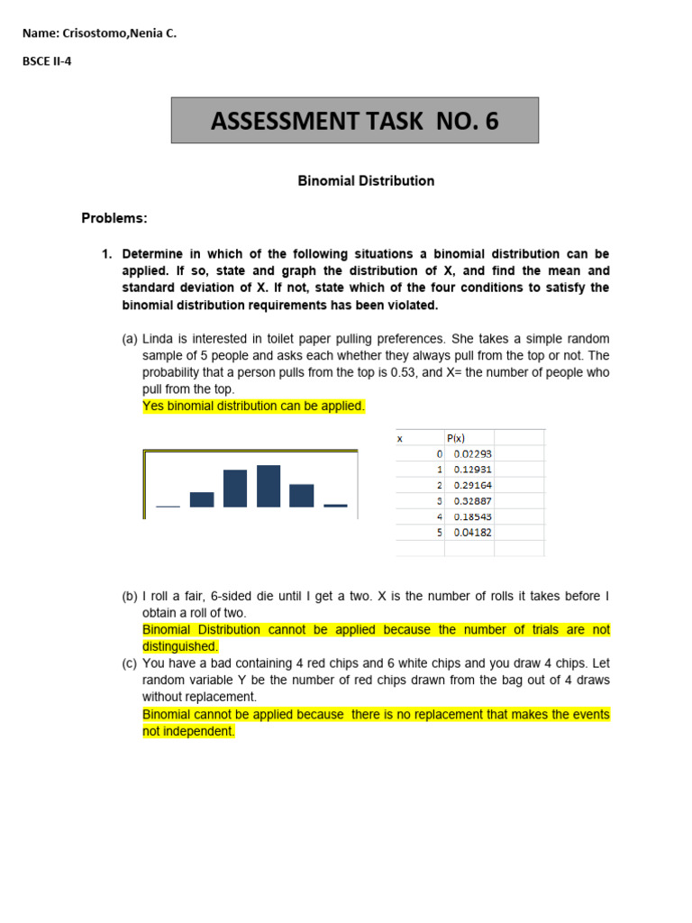 Crisostomo, Nenia C. Assessment Task No. 6 | PDF | Statistical Models | Statistical Analysis