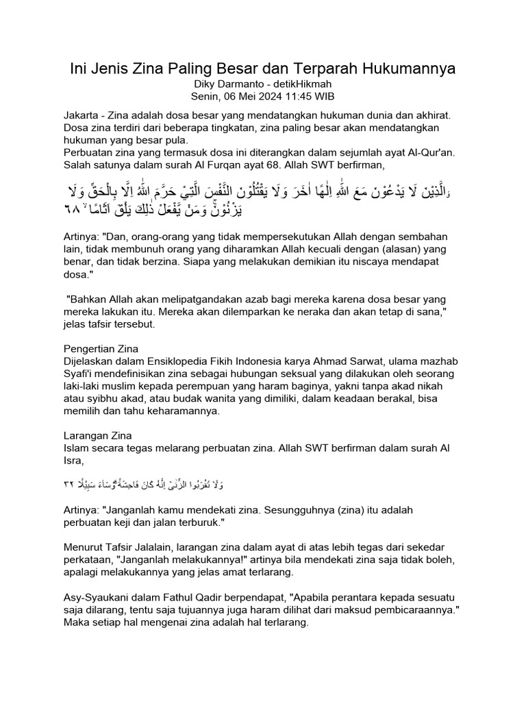 Ini Jenis Zina Paling Besar dan Terparah Hukumannya | PDF