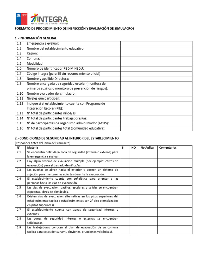 3 - Formato de Procedimiento de Inspeccion y Evaluacion de Simulacro | PDF | Invalidez