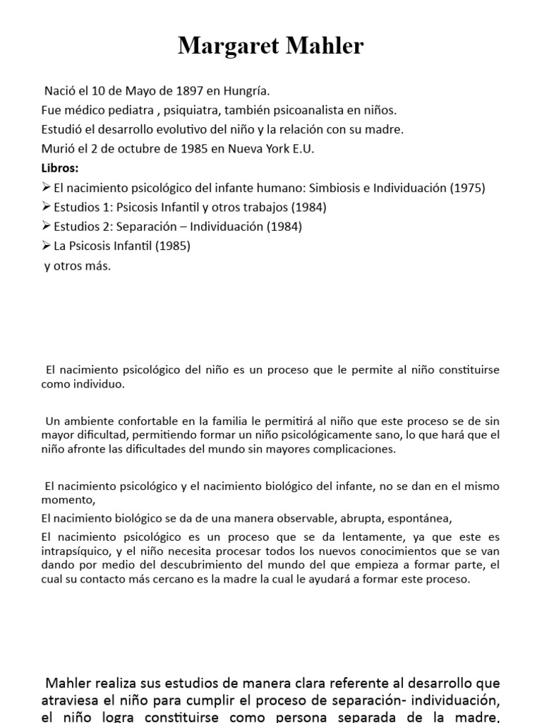 Segunda Semana Margaret Mahler | PDF | Sicología | Las emociones