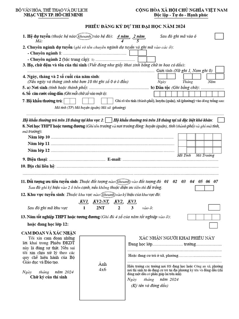 Mau Ho So Tuyen Sinh DH 2024 | PDF