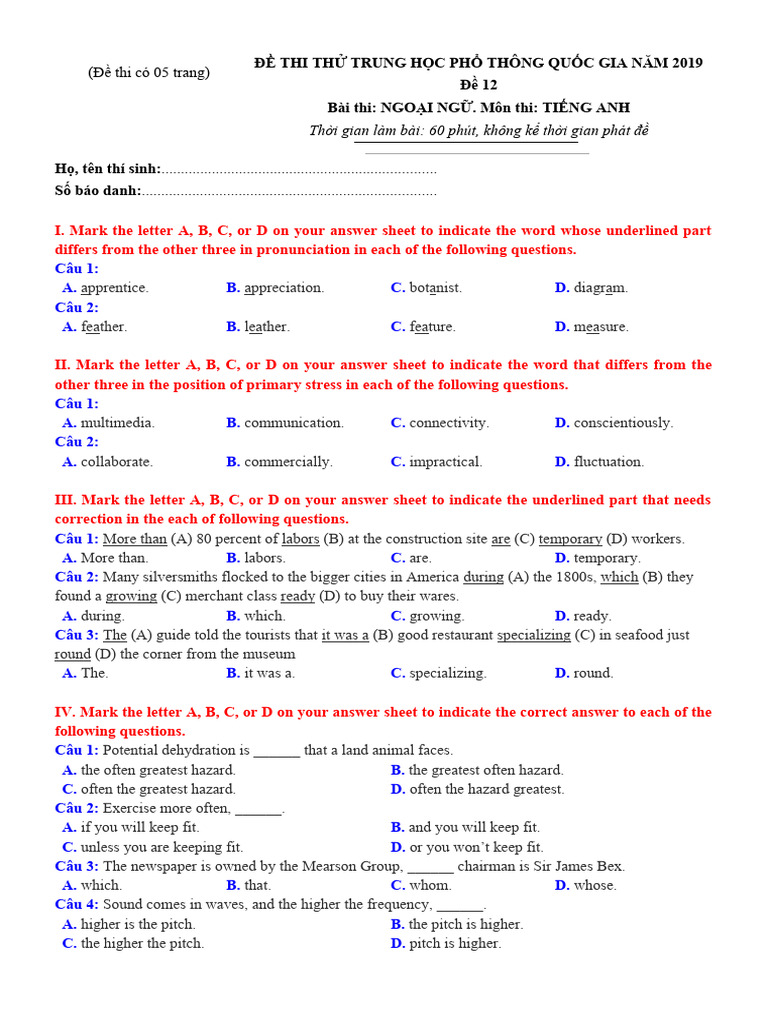 De Thi Thi Thu THTP Quoc Gia 2019 Co Quynh Trang de 12 82222 119201924055PM | PDF | Herman ...