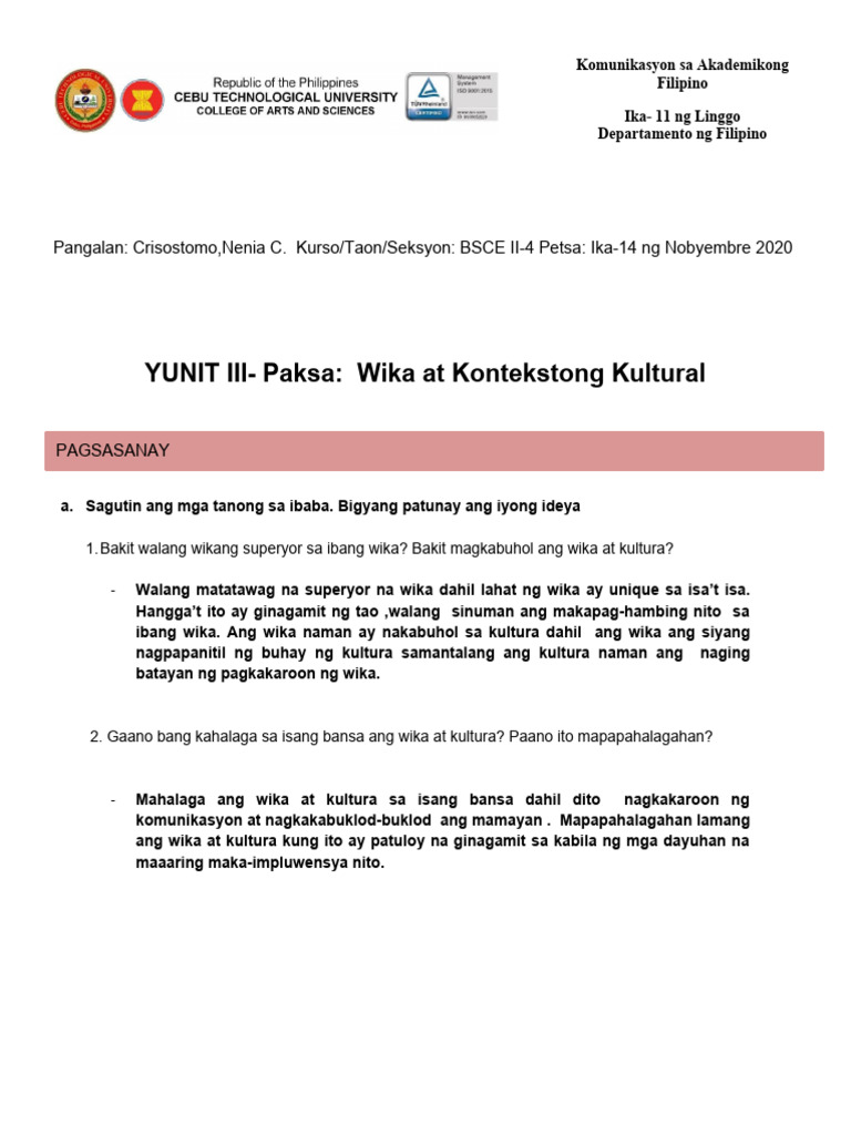 Crisostomo, Nenia C. BSCE II-4 Gawain 11 GEC-KAF | PDF