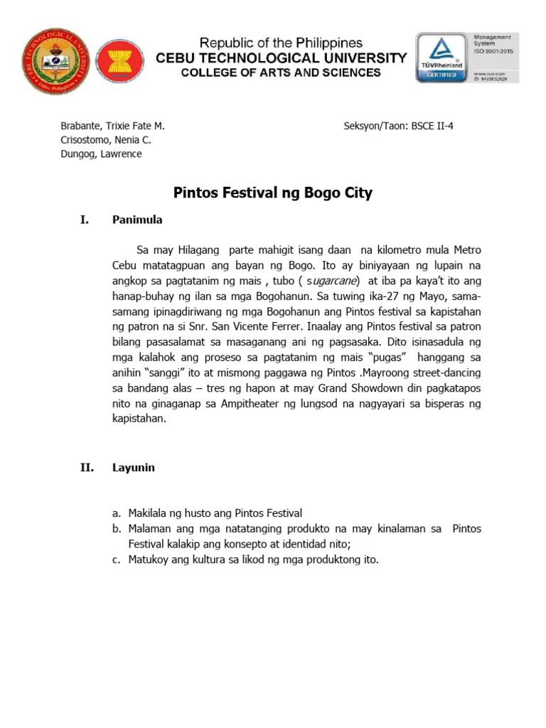 Crisostomo, Nenia C. BSCE II-4 Paglalahad NG Produkto Sa Festival GEC-KAF | PDF