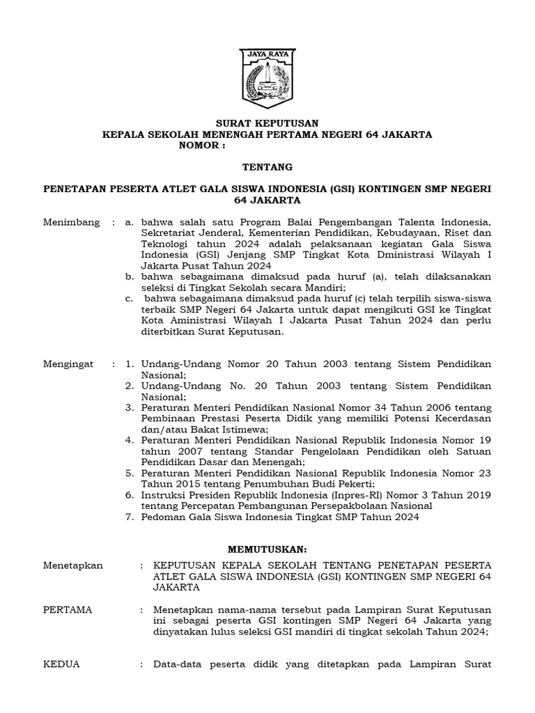 Tempalte SK Peserta Sekolah Gsi | PDF