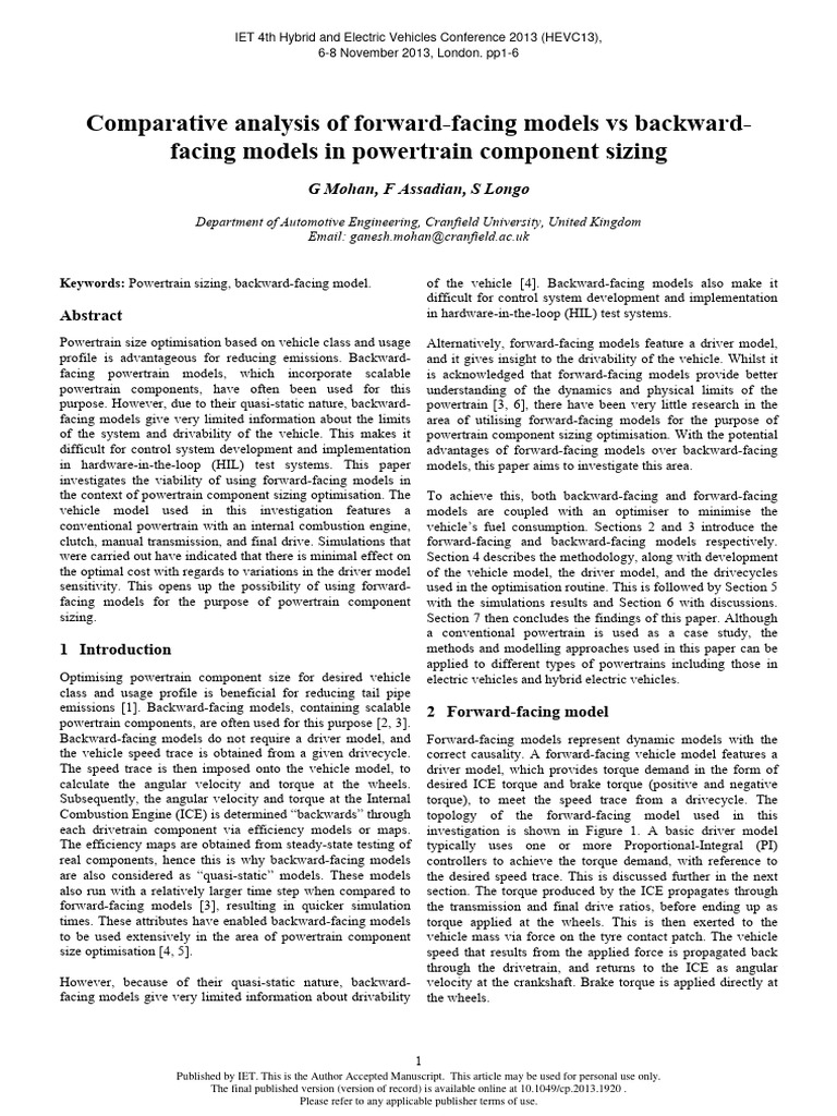 Comparative Analysis of Forward-Facing Vs Backward-Facing Models in Component Sizing-2013 | PDF ...