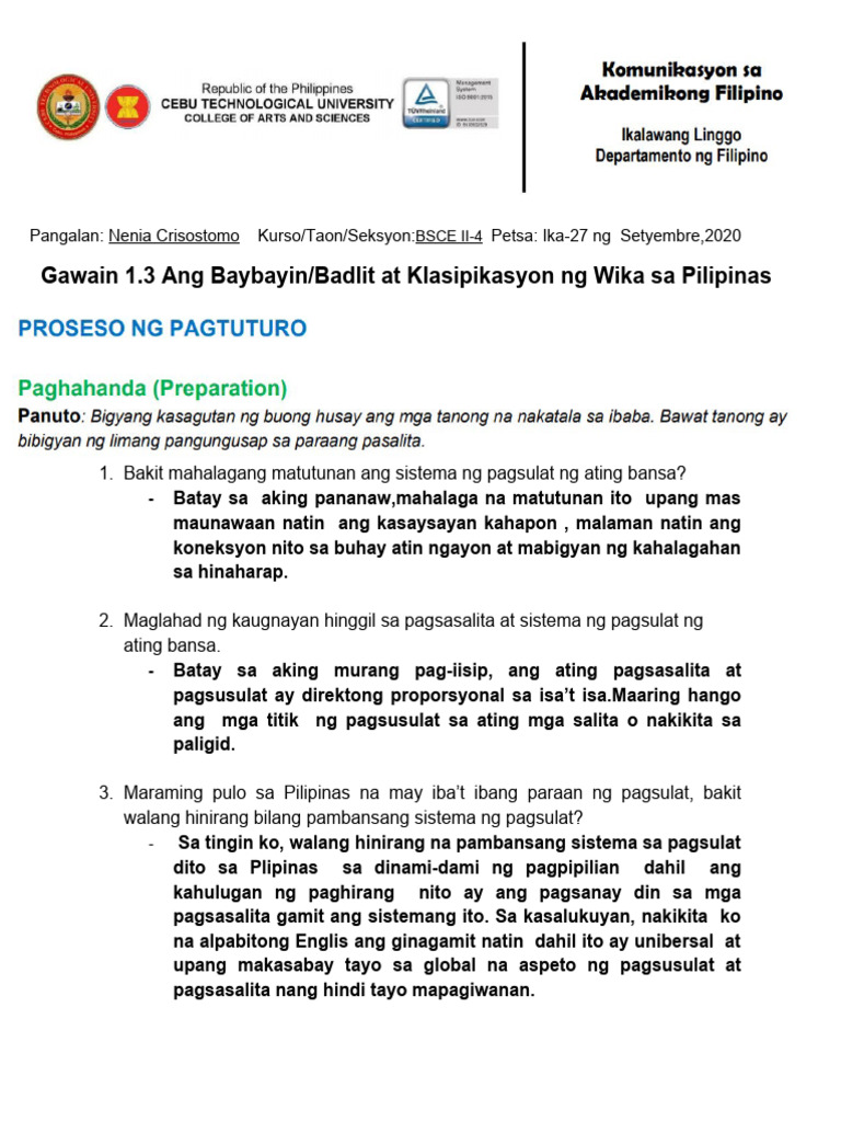 Crisostomo, Nenia C. BSCE II-4 Gawain 1.3 GEC KAF | PDF