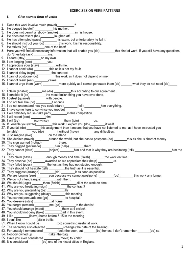 Revise Major 5 - Verb Patterns | PDF