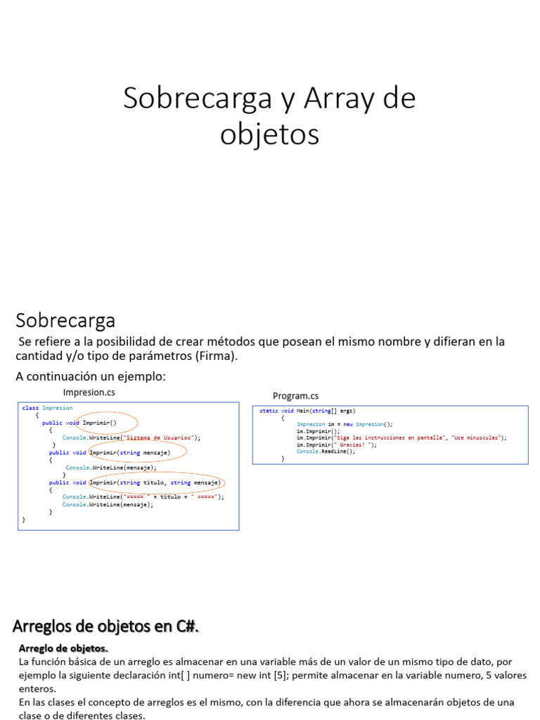 00 TEMA 2 PARTE 2 -Programación II Sobrecarga y Array de objetos | PDF | Objeto (informática ...