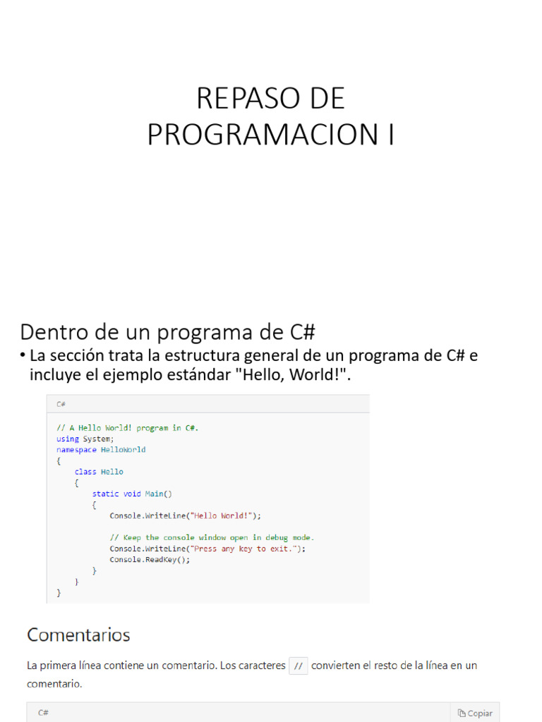 00 TEMA 1 PARTE 0 -Programación II Repaso | PDF | C Sharp (lenguaje de programación) | Java ...