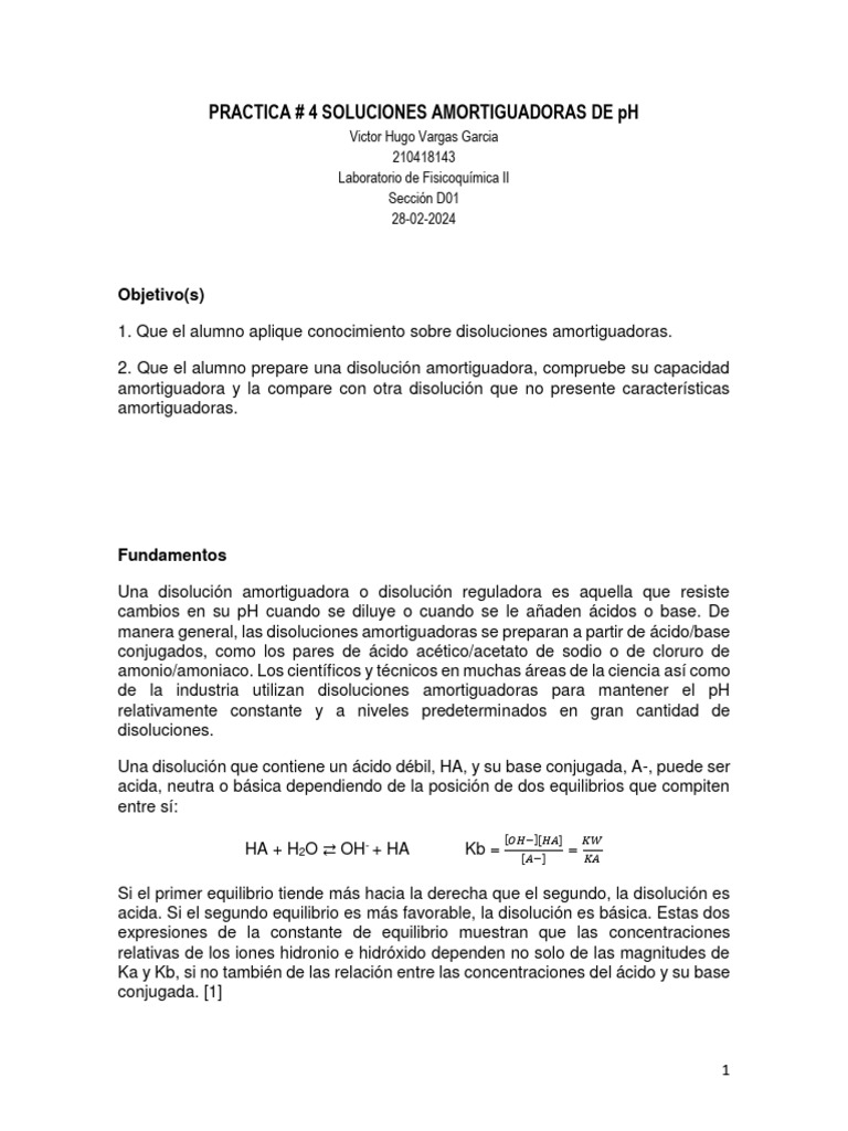 Vargas Garcia Victor Hugo - Informe Practica #4 - Soluciones Amortiguadoras de PH | PDF | Ácido ...
