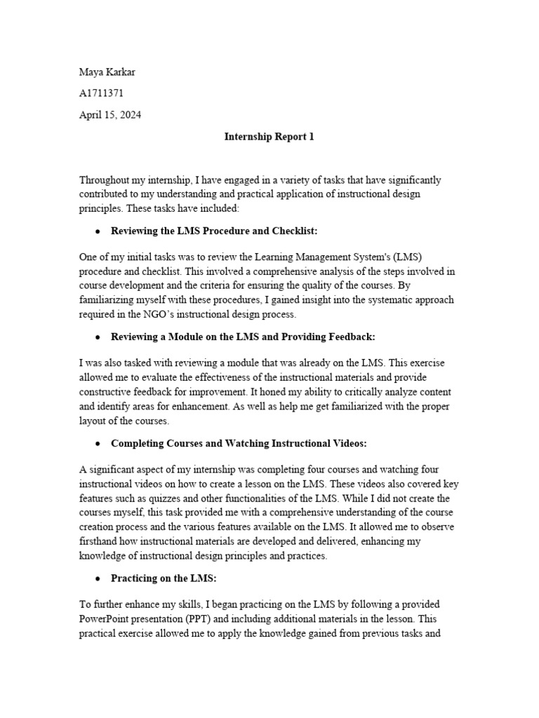 Internship Report 1 | Download Free PDF | Instructional Design | Education Theory