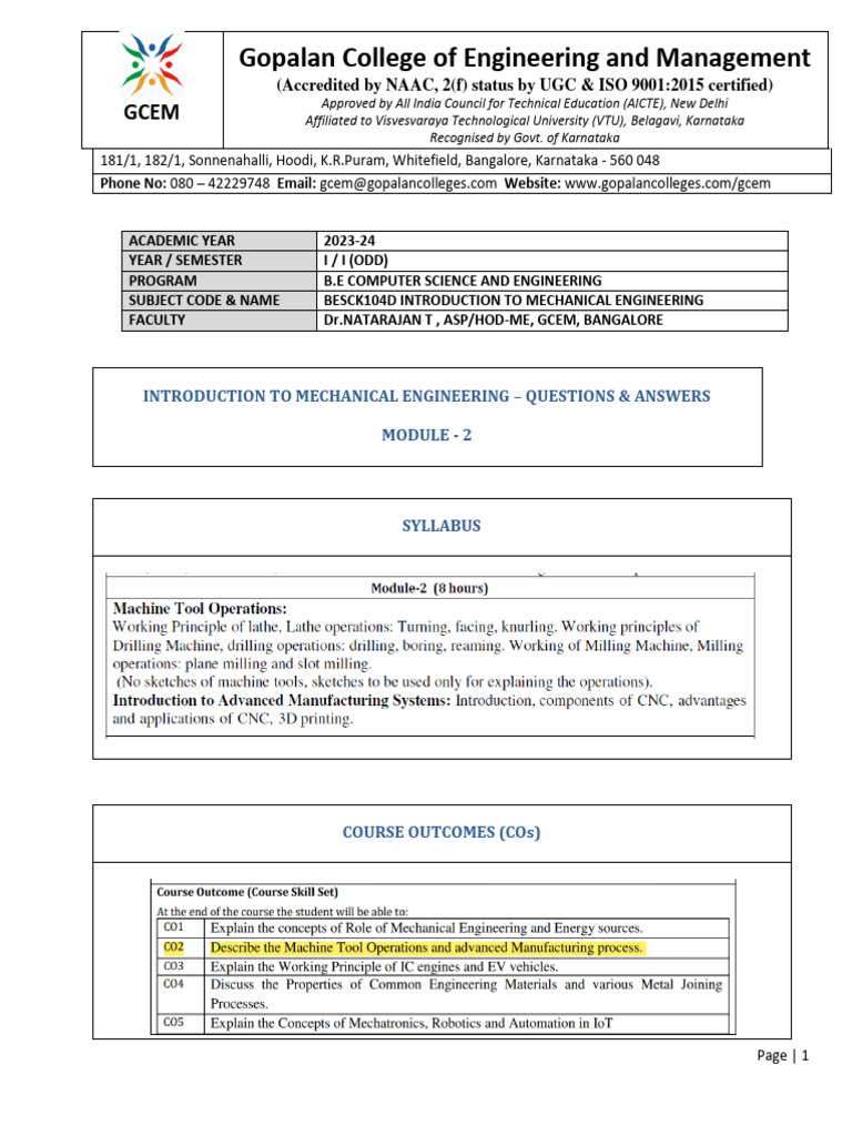 Ime - Module 2 - Q & A | Download Free PDF | 3 D Printing | Drilling