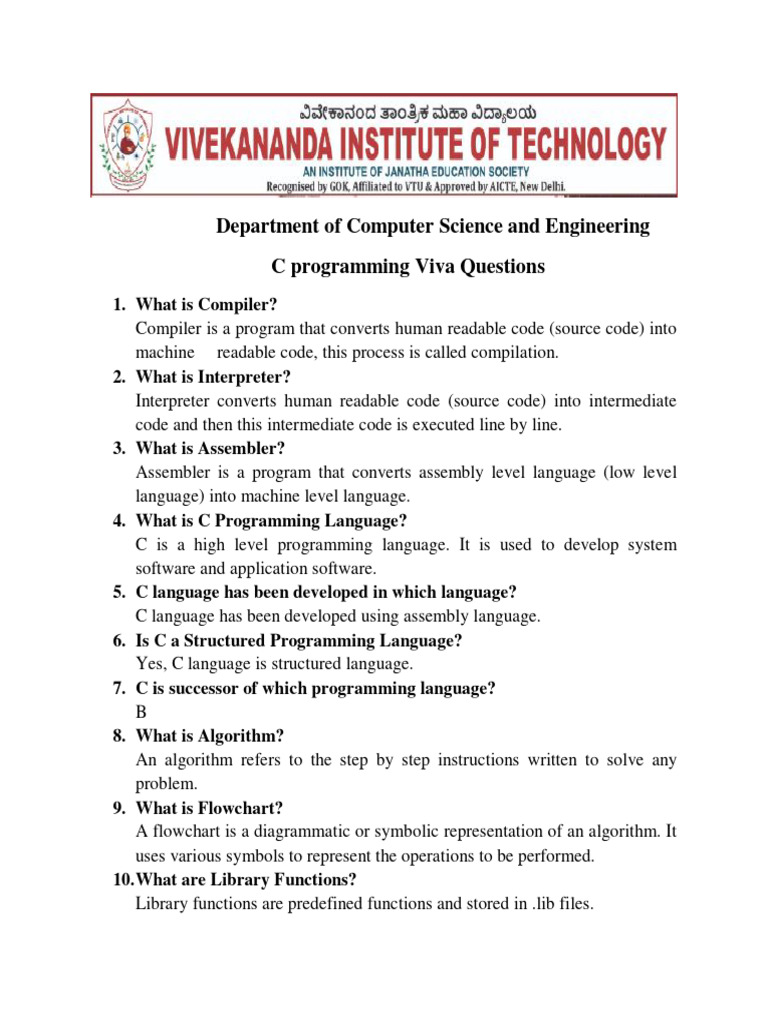 C Programming Viva Question Pdf Programming Computer Program