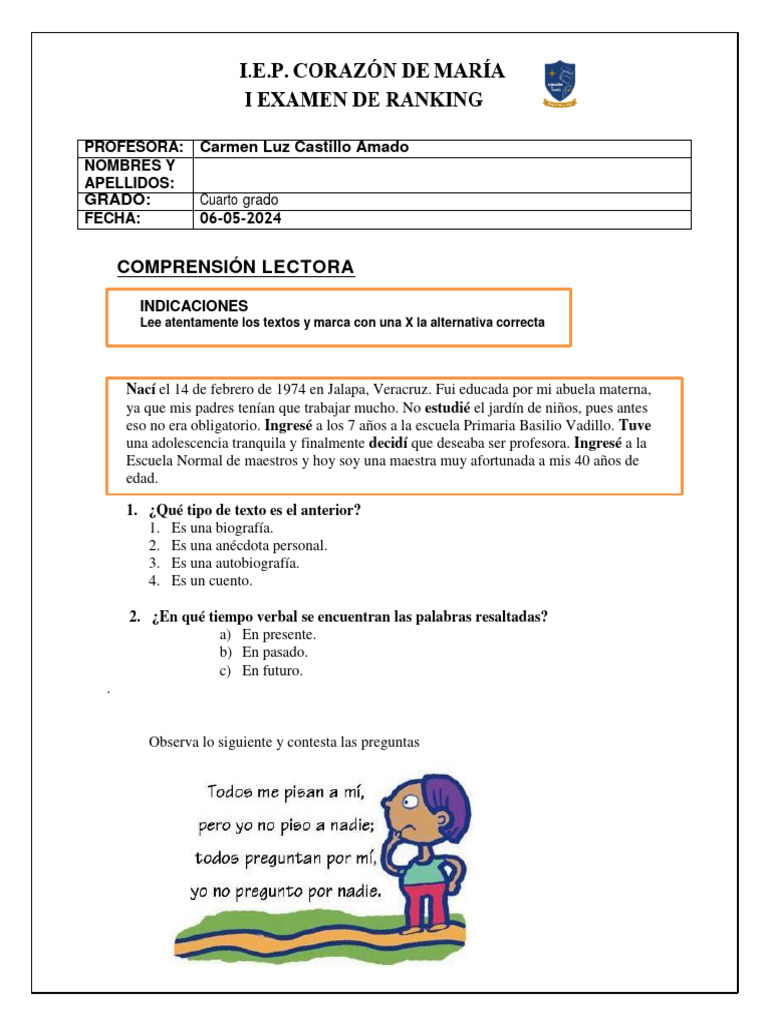 EXAMEN DE RANKING 4° GRADO I P 2004 Ac | PDF