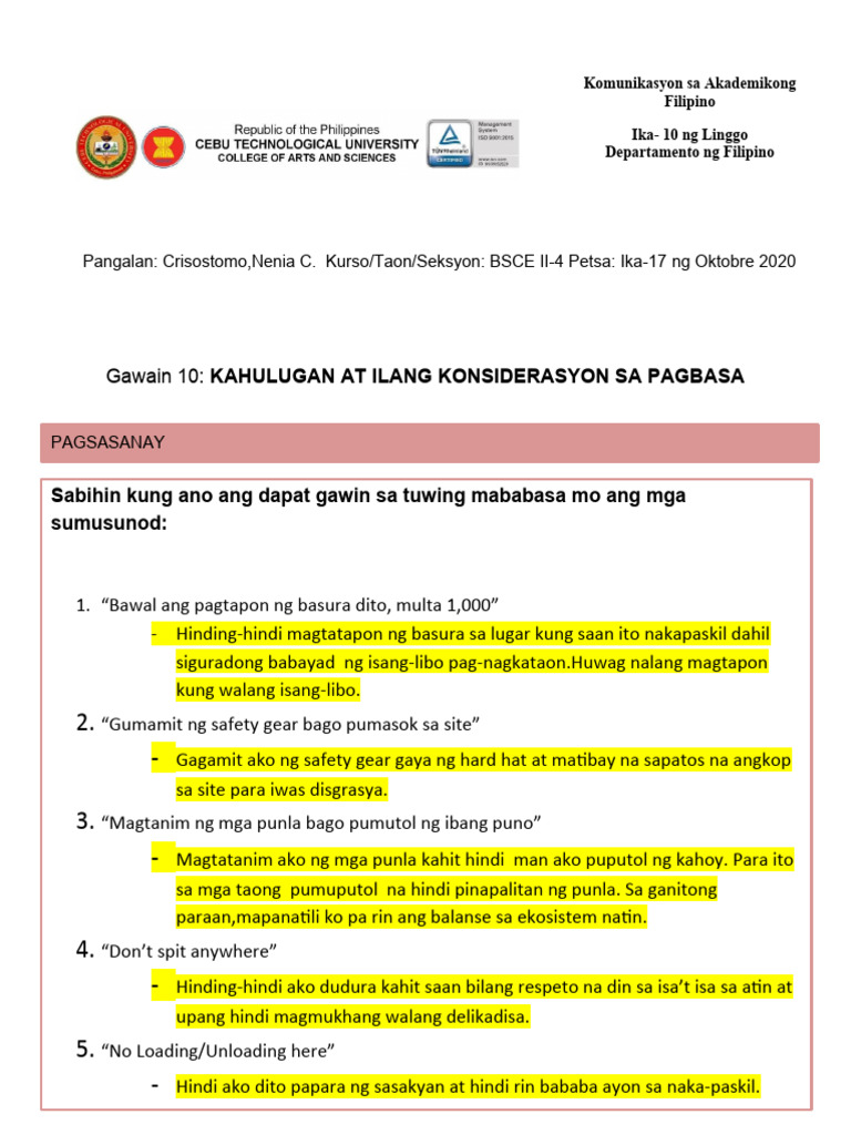 Crisostomo, Nenia C. BSCE II-4 Gawain 10 GEC-KAF | PDF
