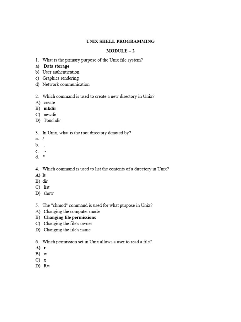 UNIX Module 2 MCQ QUESTION | PDF | Computer File | Directory (Computing)