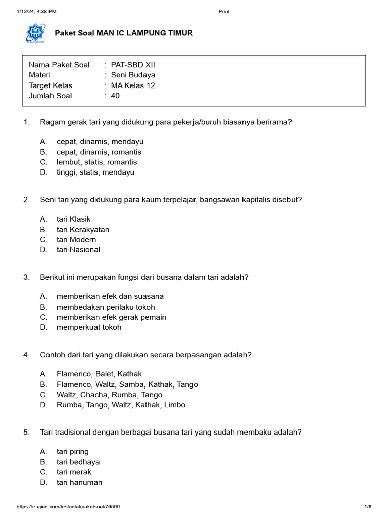 Soal Assesmen SBD Genap 2022 2023 Kls Xii | PDF | Seni
