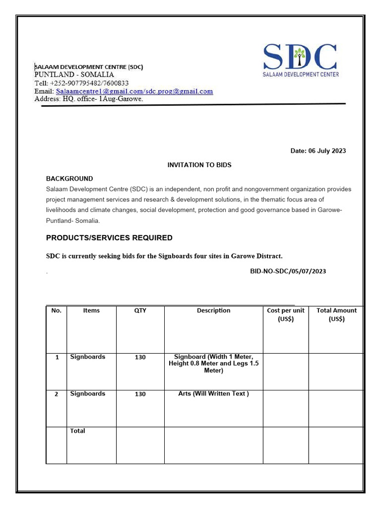Bids for Signboards in Garowe | PDF | Business