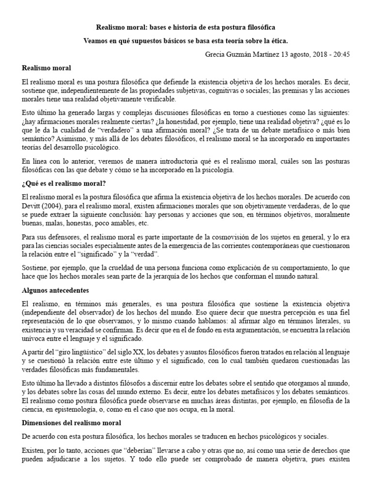 Realismo Moral | PDF | Realismo filosófico | Metafísica