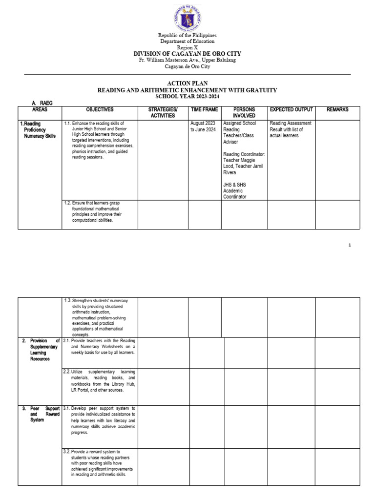 Raeg Action Plan Template | PDF | Human Communication | Cognition