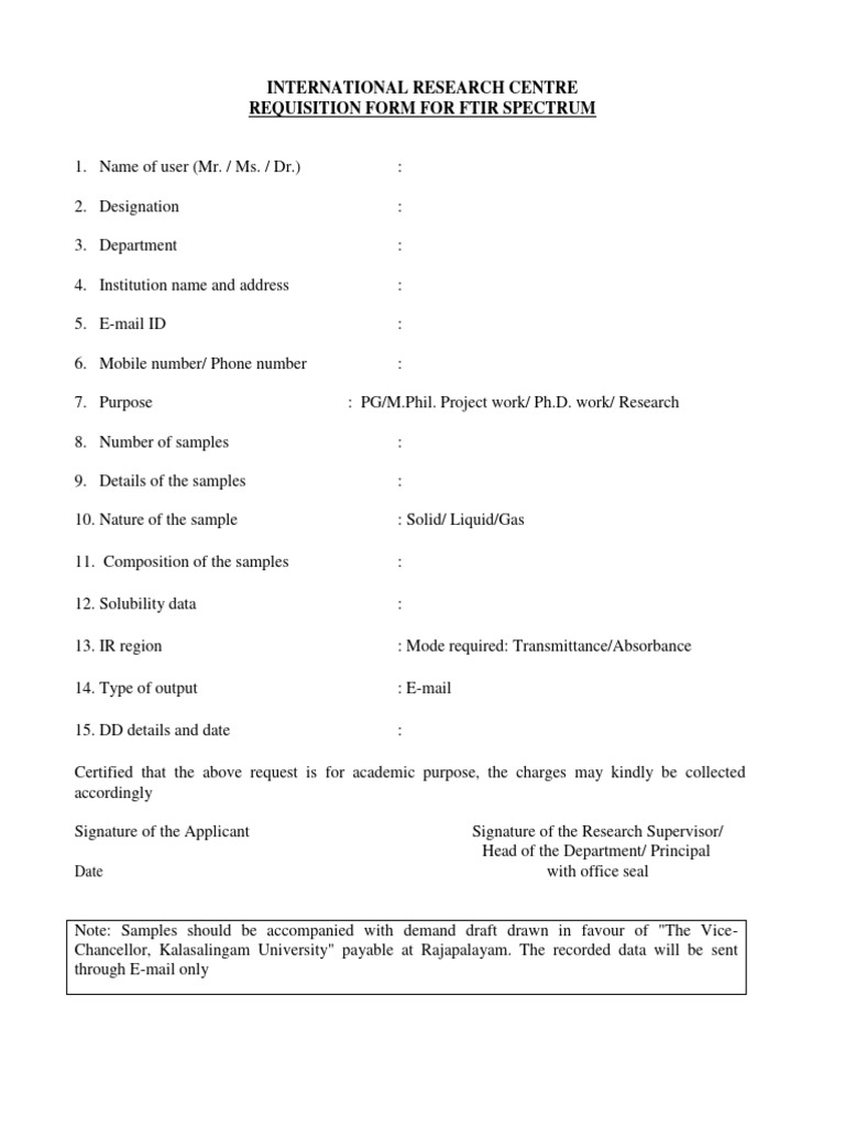 Requisition Form For Ftir Spectrum | PDF