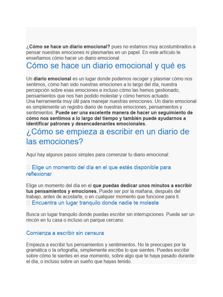 Cómo se hace un diario emocional | PDF | Las emociones | Mente