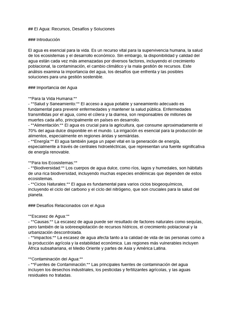 El Agua - Recursos, Desafíos y Soluciones | PDF | Agua | Escasez de agua