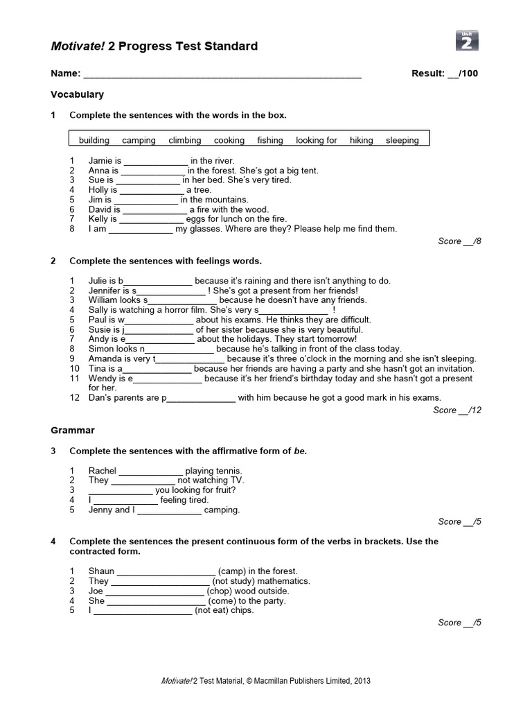 Motivate! 2 Test U2 Standard | PDF