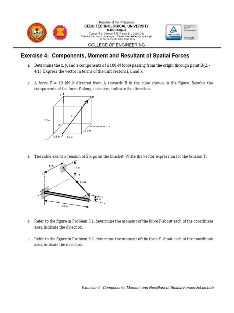 Exercise 4 (With Correction) Final | PDF | Force | Cartesian Coordinate ...