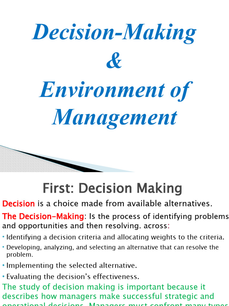 Unit (3) Decision Making Environment | PDF | Decision Making | Information