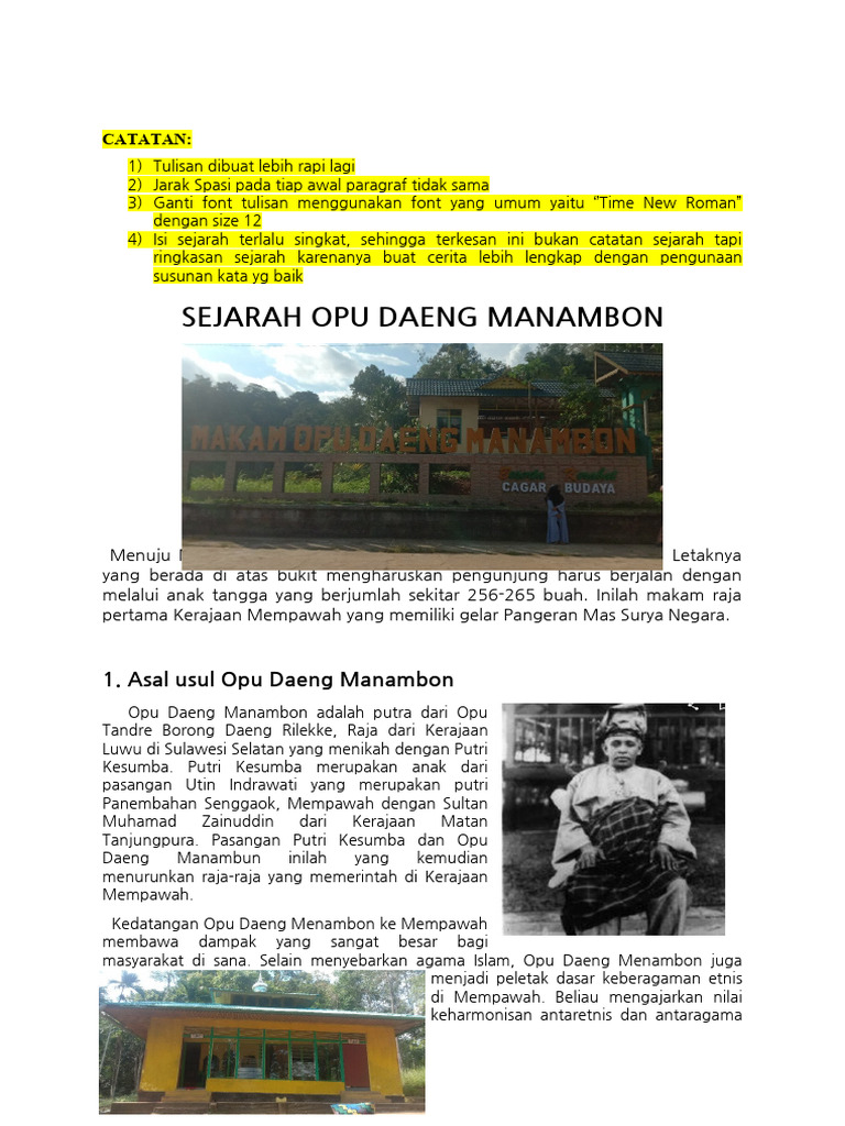 Sejarah Raja Opu Daeng Manambon | PDF