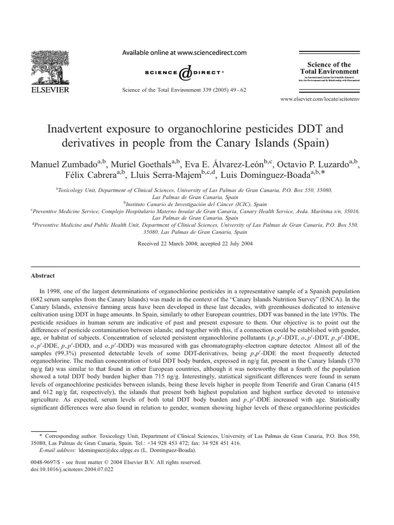 DDT Exposure in Canary Islands Population | PDF | Canary Islands | Ddt