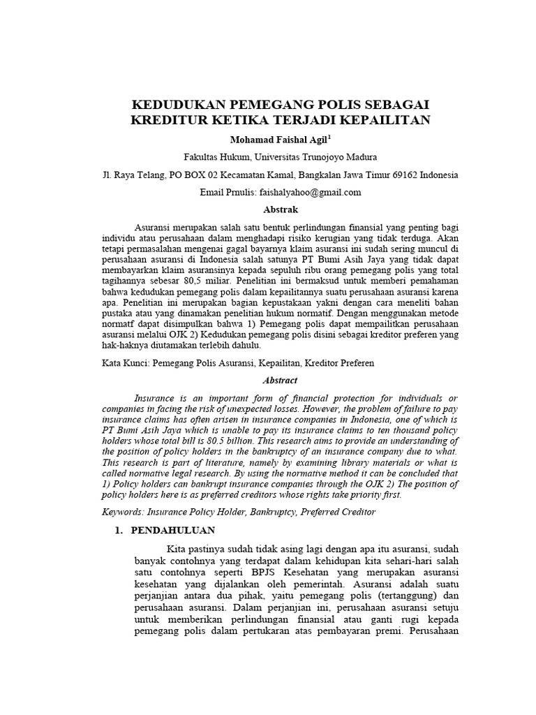 Pemegang Polis & Kepailitan | PDF