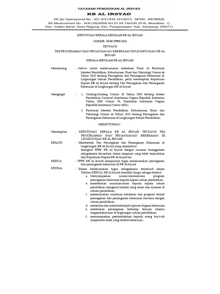 SK TPPK Al Irsyad | PDF