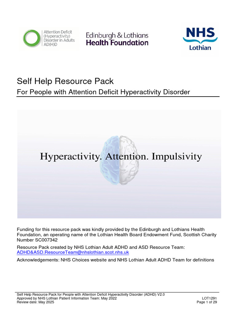 ADHD Self Help Resource Pack | PDF | Attention Deficit Hyperactivity ...