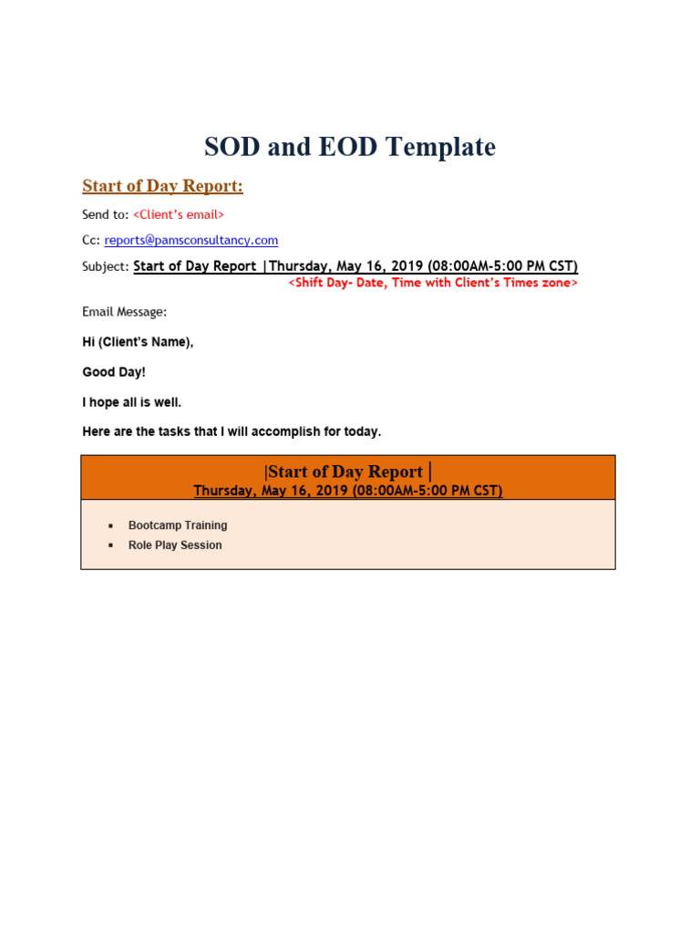 SOD and EOD Template 2022 | PDF