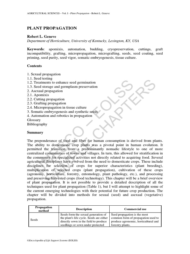 Unesco - Eolss Sample Chapters: Plant Propagation | PDF | Seed | Grafting