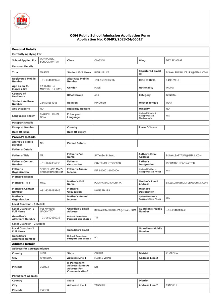 Application Form ODMPS 2023-24 00017 | PDF
