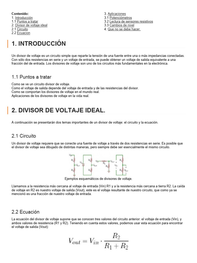 Divisor de Voltaje | PDF | Red eléctrica | Resistencia Eléctrica y ...