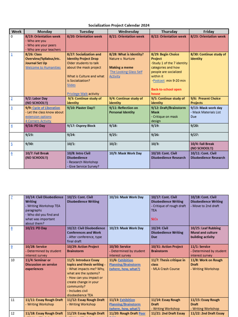 Socialization Project Calendar 2024 | PDF