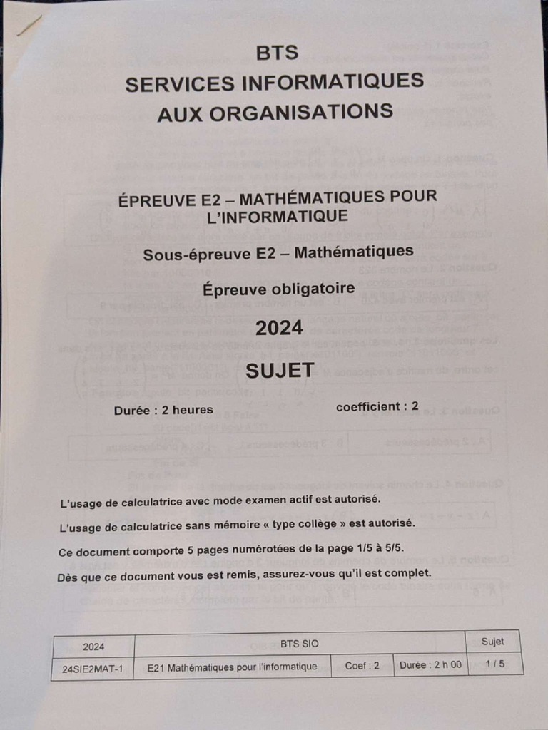 BTS 2024 Math Info Sujet Af-1 | PDF